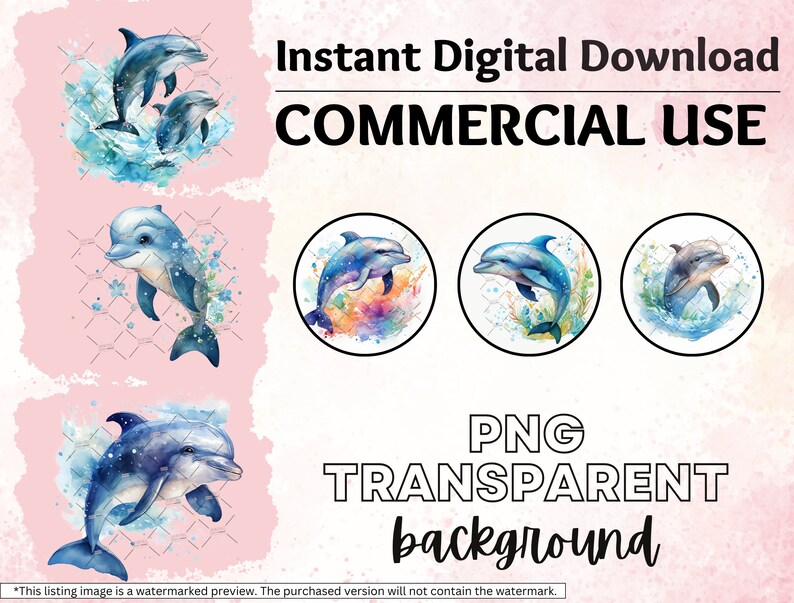 40 Watercolor Dolphin Clipart Bundle, PNG Ocean Animals, Dolphin Duo ...