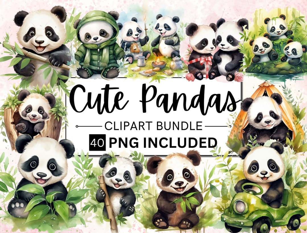 40 Watercolor Cute Pandas Clipart, PNG Nursery Decor Baby Panda ...