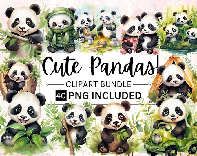Watercolor Cute Pandas Clipart | Adorable, Cute Panda, Baby Panda ...