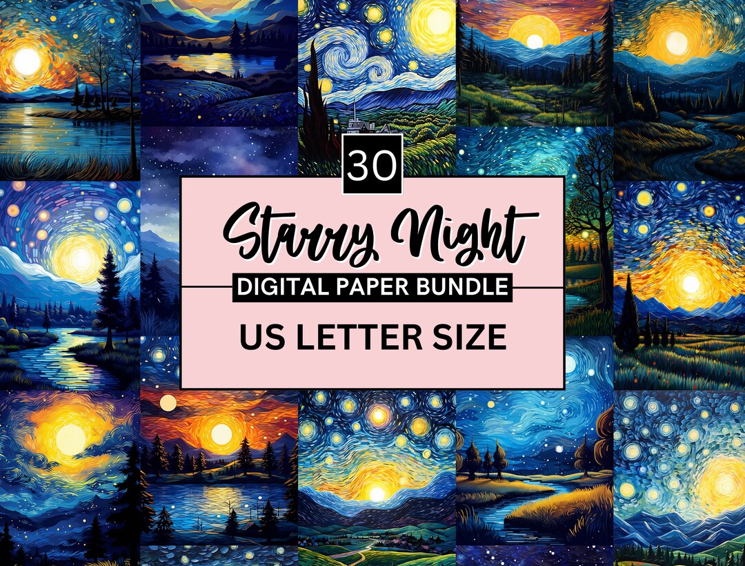 30 Printable Starry Night Digital Paper, Van Gogh Sky Background ...
