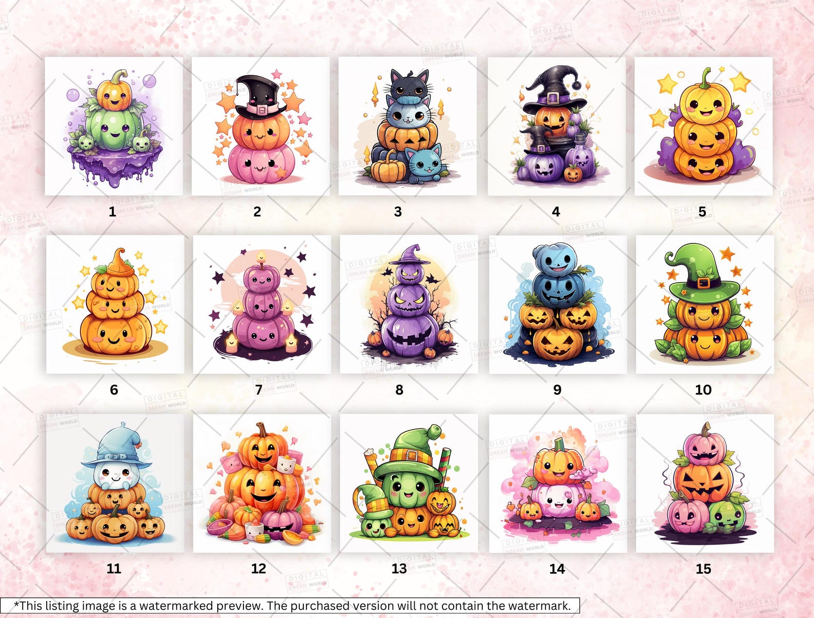 45 Halloween Cute Clipart, Kawaii Pastel Halloween PNG Bundle, Pastel ...