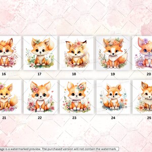 Watercolor Cute Fox Clipart Bundle, Baby Shower Decor (digital Download ...