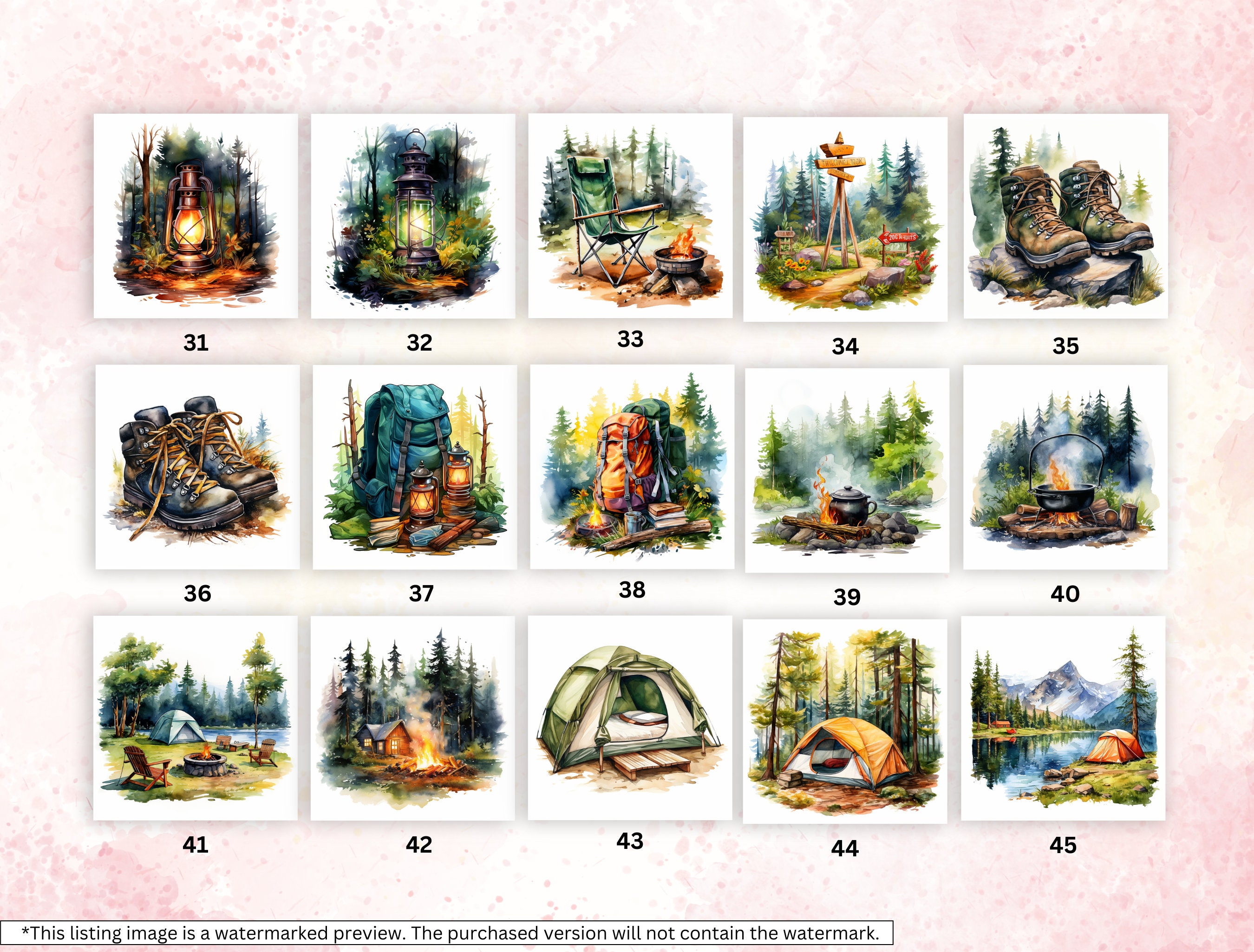 45 Watercolor Camping Clipart, Camping Sublimation PNG Bundle, Camp ...