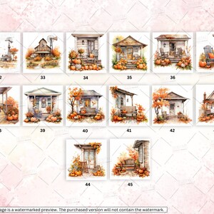 45 Watercolor Autumn Farmhouse Barn Clipart, Fall Season PNG, Farmhouse ...