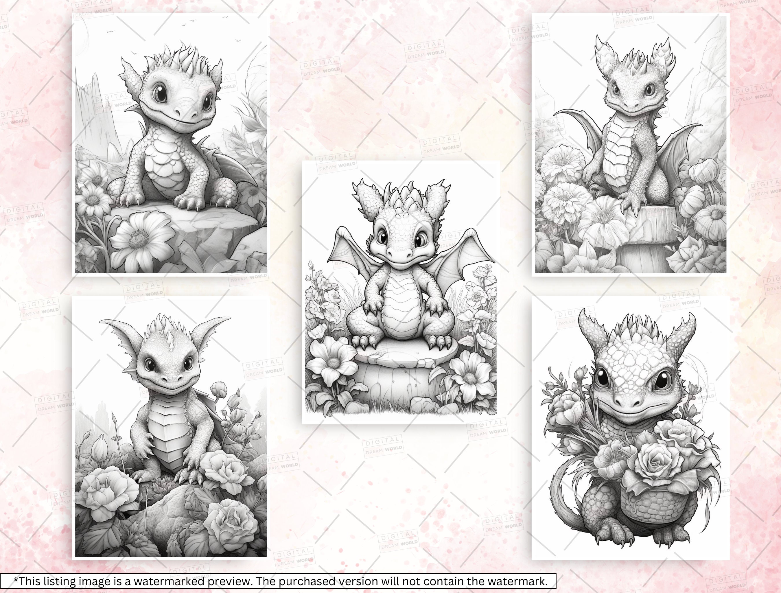 35 Baby Dragon Fantasy Coloring Pages Book adults Kids - Etsy