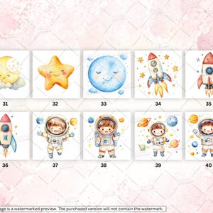 40 Watercolor Space Clipart Bundle, Astronaut Nursery PNG Clipart ...