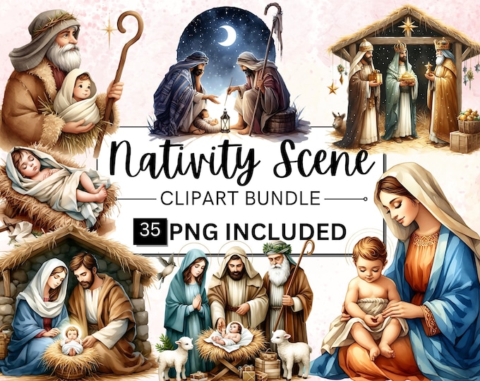 Nativity Clipart Set for Christmas. Digital Clipart Bundle With Cute ...