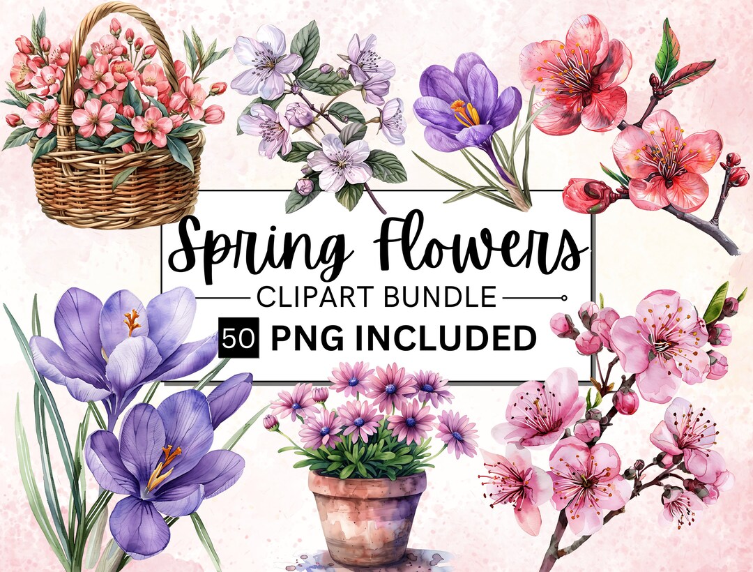 Watercolor Spring Flower Clipart, Garden PNG Bundle (instant Download ...