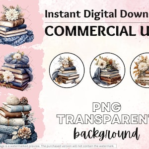 30 Watercolor Winter Bookstack Clipart, Cozy Home Library Clipart PNG ...