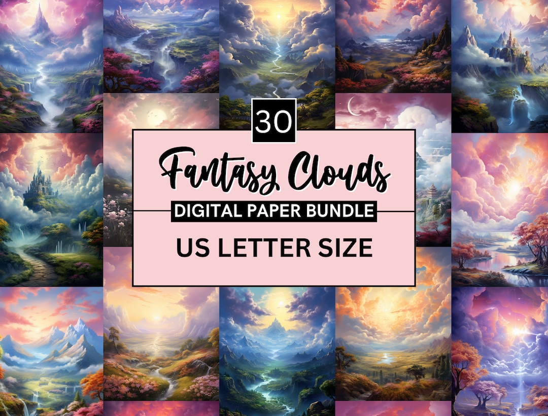 30 Printable Fantasy Clouds Digital Paper, Sky Background, Cloudy Sky ...