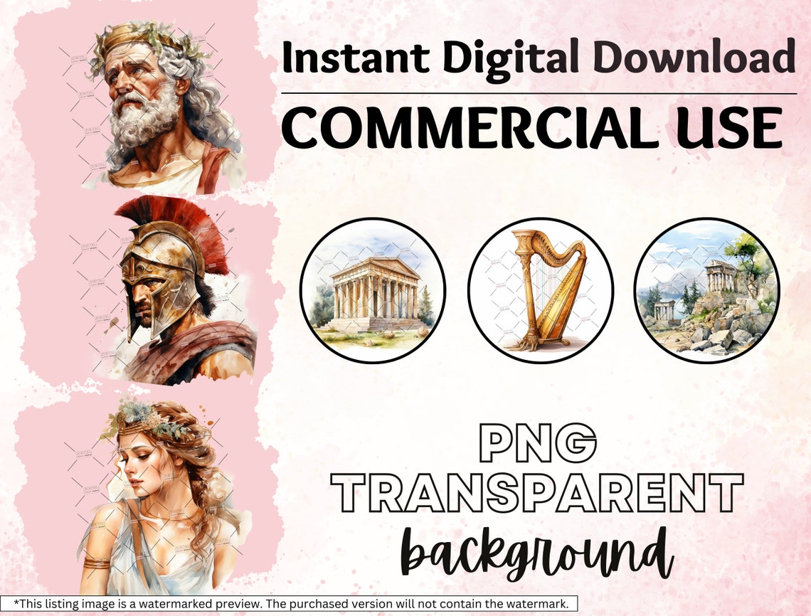 35 PNG Watercolor Fantasy Ancient Greek Clipart, Ancient Greek ...