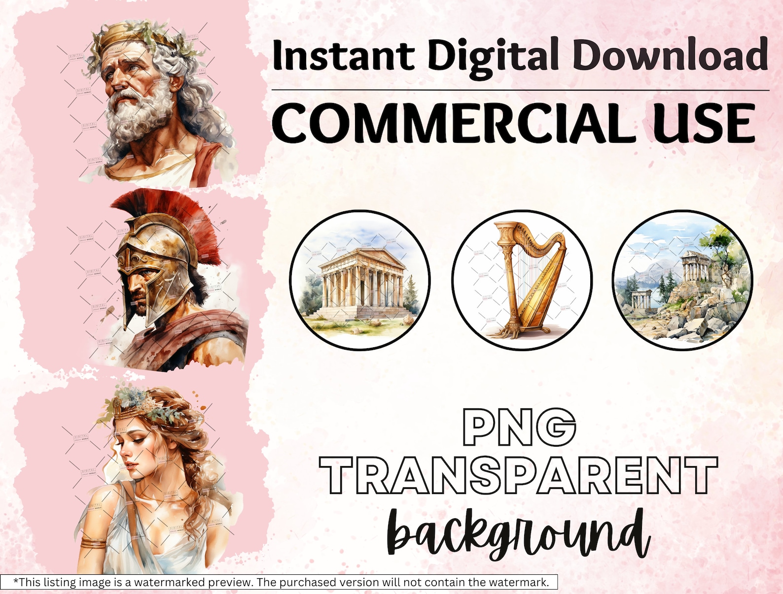 35 PNG Watercolor Fantasy Ancient Greek Clipart, Ancient Greek ...