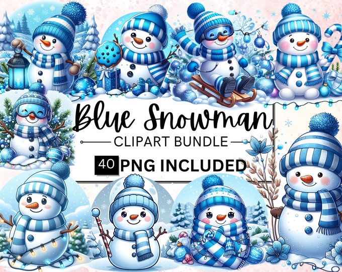 31 PNG, Watercolor Blue Snowman Collection Clipart, Festive Snowman ...