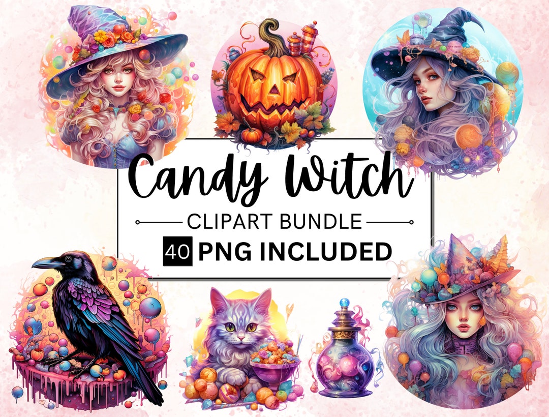 40 PNG Watercolor Candy Witch Clipart, Witch Clip Art Png, Candy Witch ...