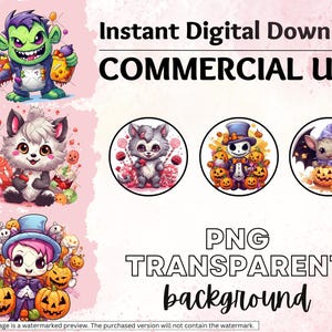 30 Watercolor Kawaii Halloween Clipart, Cute Halloween Graphics, Kids ...