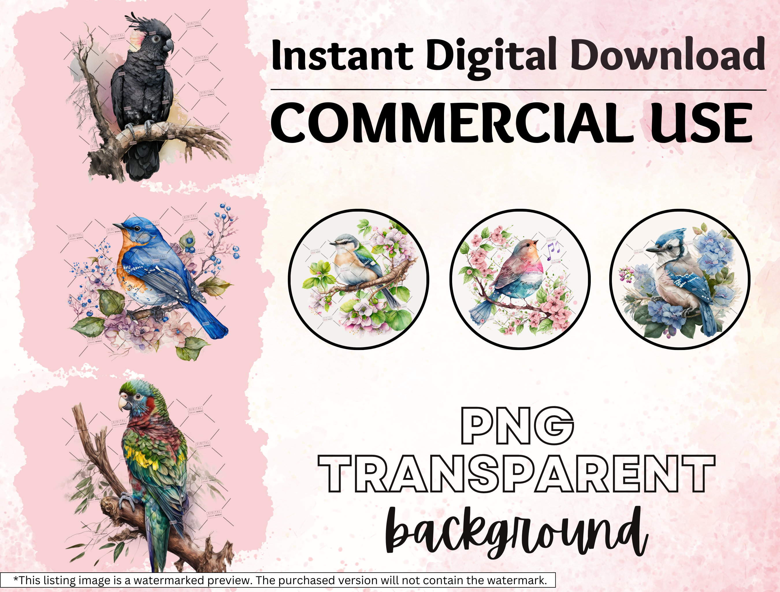 50 Watercolor Birds Clip Art, Colorful Birds Clipart, Spring Clipart ...
