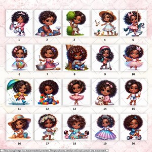 25 Cute Chibi Little Girls Clipart Bundle, Cute Black Skin Girl Clipart ...