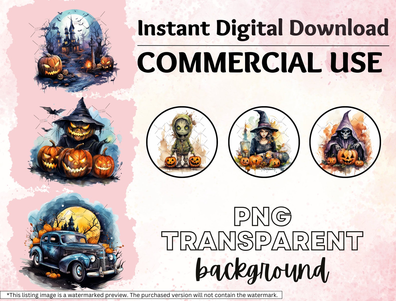 45 Watercolor Spooky Halloween Clipart, Halloween Decoration ...