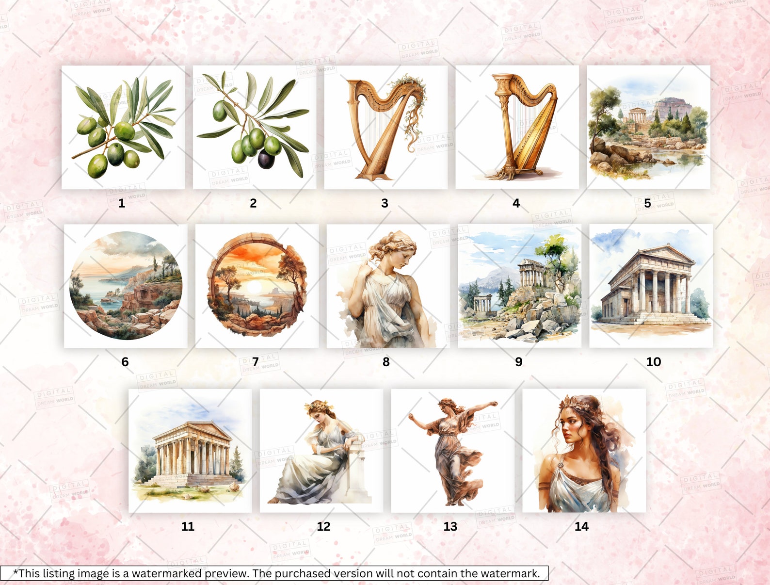35 PNG Watercolor Fantasy Ancient Greek Clipart, Ancient Greek ...