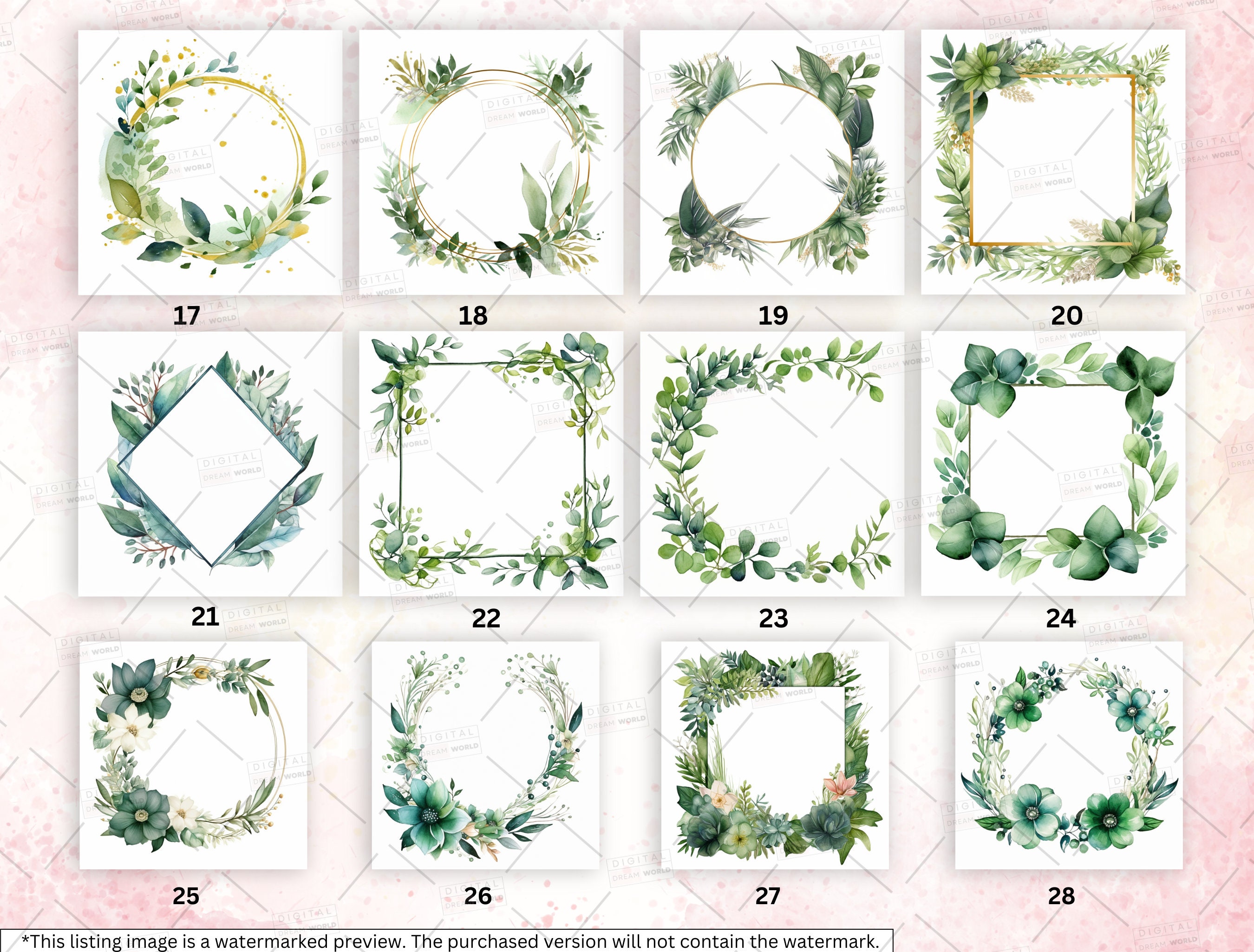 30 Watercolor Green Plant Frames Set Greenery Digital Frames - Etsy