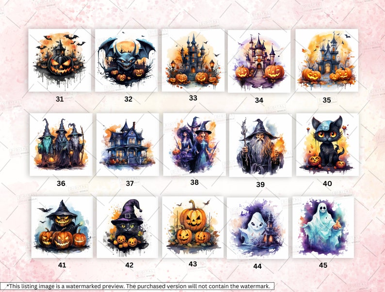 45 Watercolor Spooky Halloween Clipart, Halloween Decoration ...