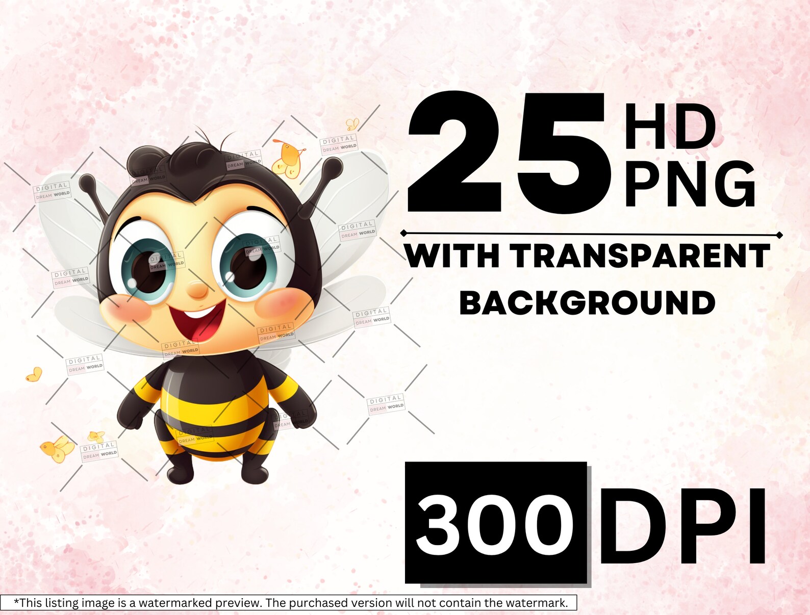 Watercolor Honey Bee Clipart Bundle, 25 PNG, Nursery Decor (digital ...