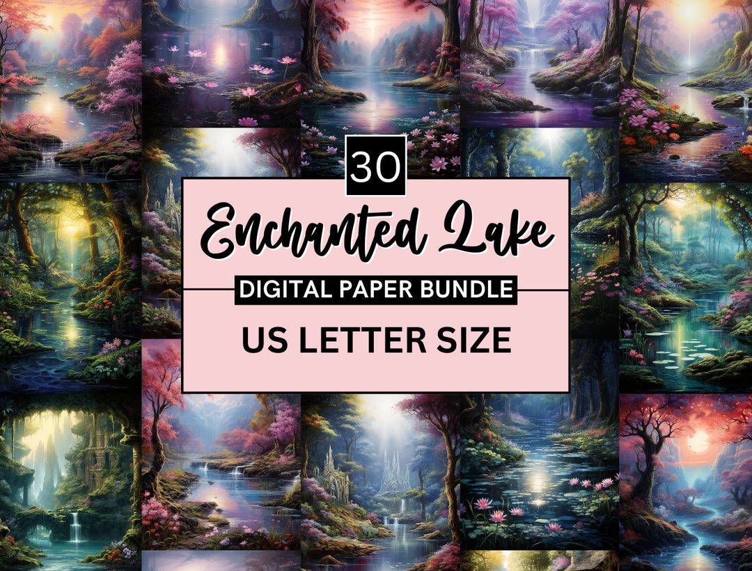 Enchanted Lake Digital Paper, Forest Landscape, Junk Journal (digital ...