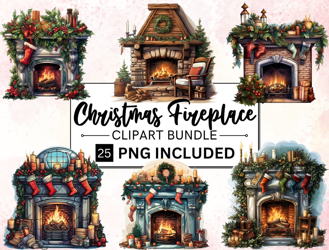 25 Watercolor Christmas Fireplace Clipart Bundle, Christmas Decoration ...