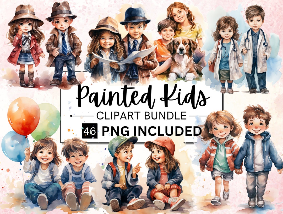 46 Watercolor Kids PNG Clipart Bundle, Painted Boys and Girls ...