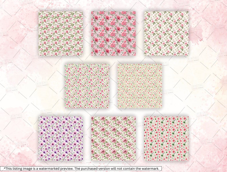 25 Watercolor Pink Floral Printable Seamless Digital Paper, Watercolor ...
