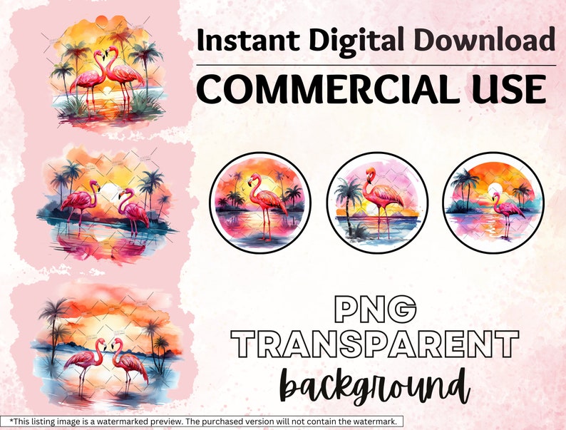 35 Watercolor Flamingo Beach Sunset Clipart, Flamingo Sublimation ...
