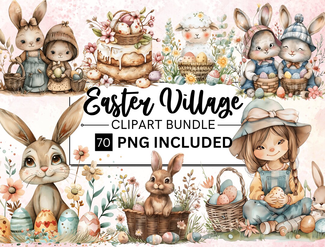 70 Rustic Easter Village Clipart PNG, Boho Easter PNG, Floral Easter ...