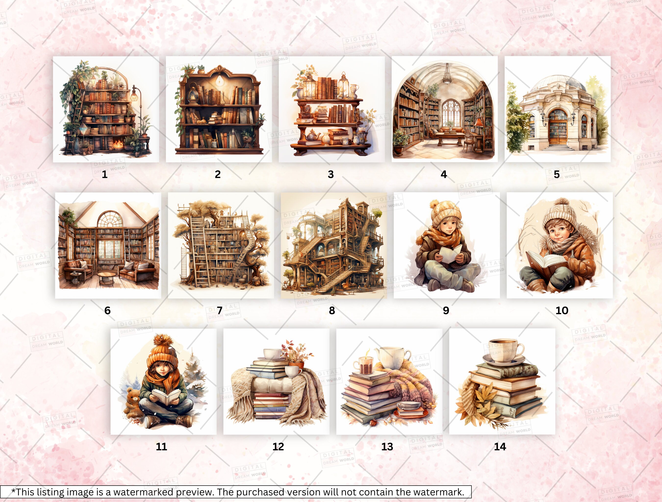 43 Watercolor Bookworms Clipart Bundle, Magical Enchanting Book ...