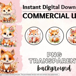 25 Watercolor Cute Fox Clipart Bundle, Floral Baby Fox, Woodland Animal ...