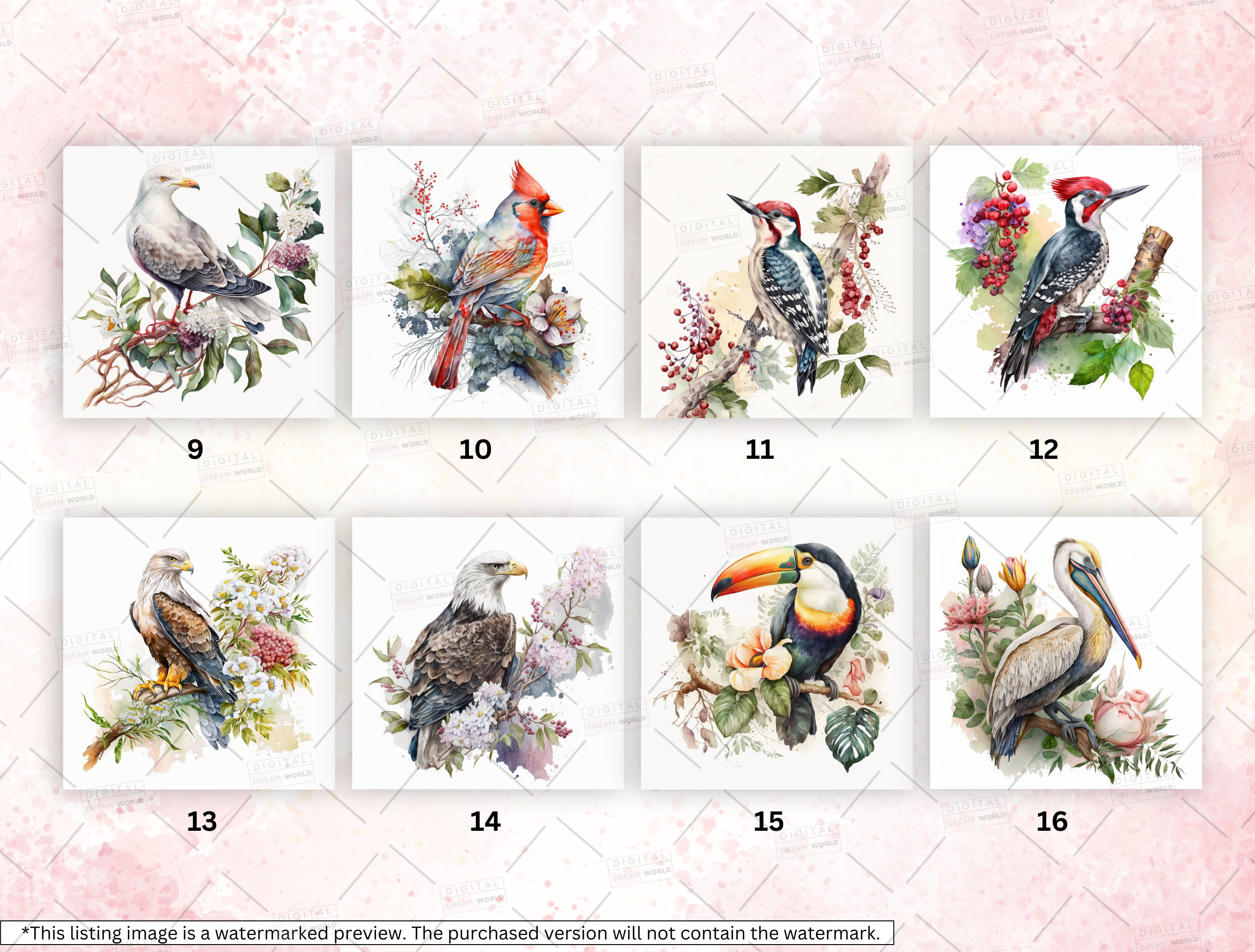 50 Watercolor Birds Clip Art, Colorful Birds Clipart, Spring Clipart ...