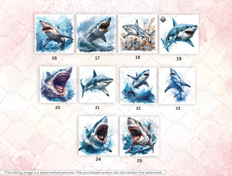 25 Watercolor Shark Clipart Bundle, Sea Creatures PNG, Underwater Art ...