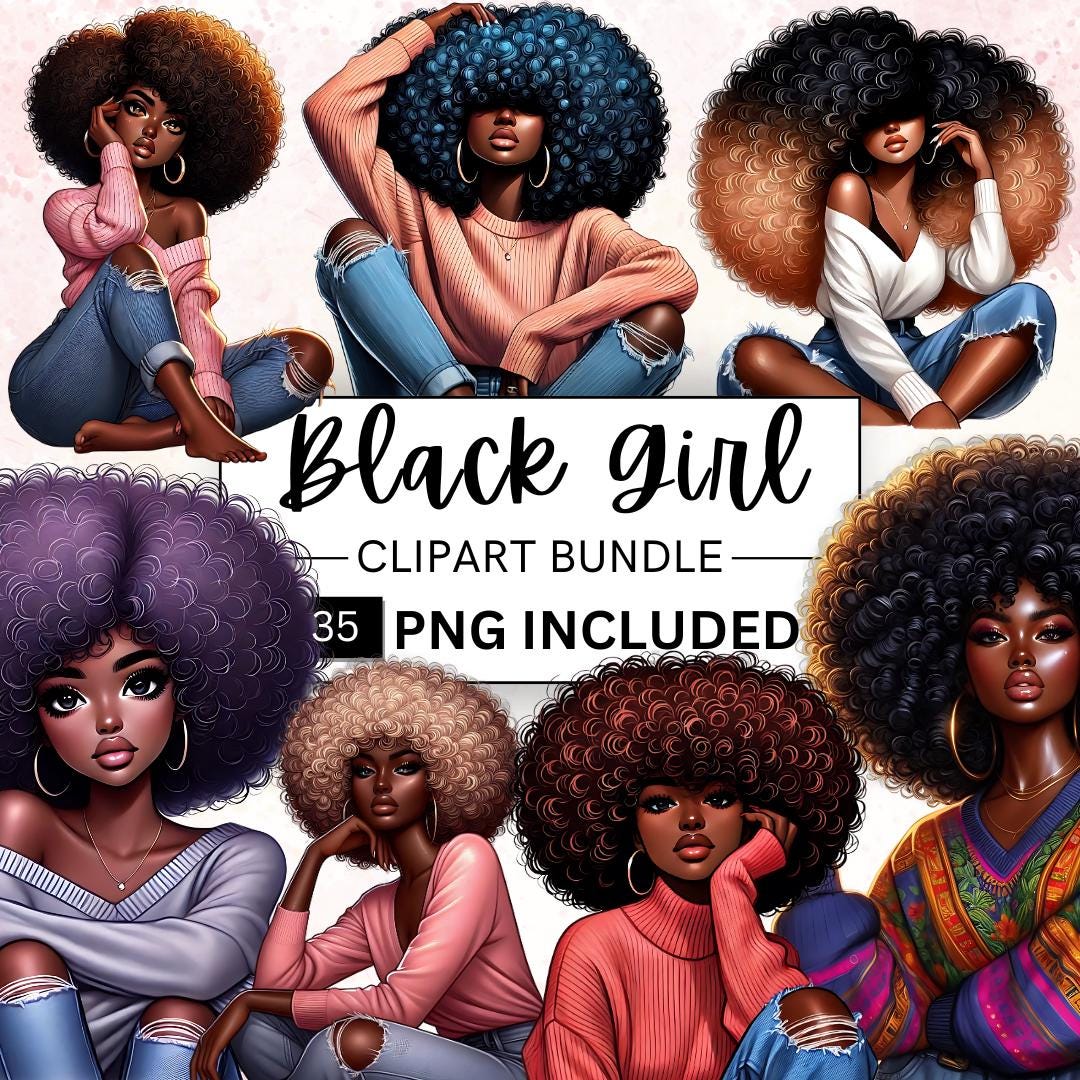 35 Beautiful Black Women Clipart Bundle, Black Afro Girl PNG, Beautiful ...