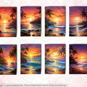 30 Printable Sunset Beach Digital Paper, Ocean Palm Landscape Backdrop ...