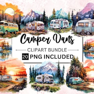 20 Watercolor Camper Vans Clipart, Adventure Van Clipart, Magical ...