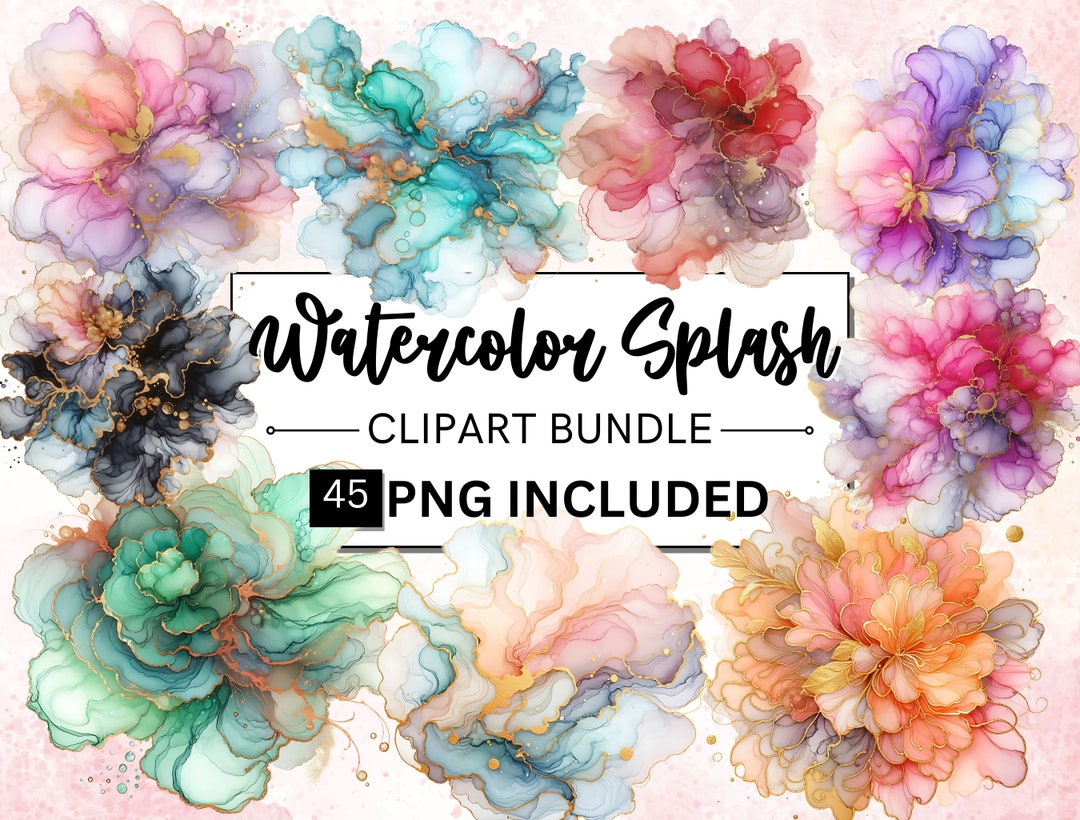 45 Pastel Watercolor Alcohol Ink Splash Clipart, Paint Splatter PNG ...