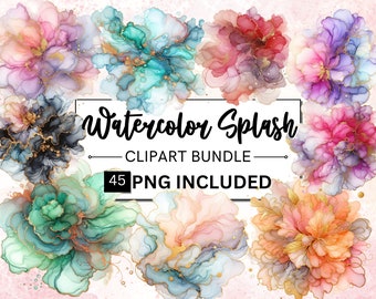 10 Pastel Watercolor Alcohol Ink Splash Clipart, Paint Splatter PNG ...
