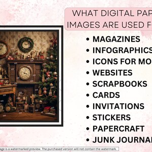 30 Printable Vintage Christmas Interior Digital Paper, Christmas ...