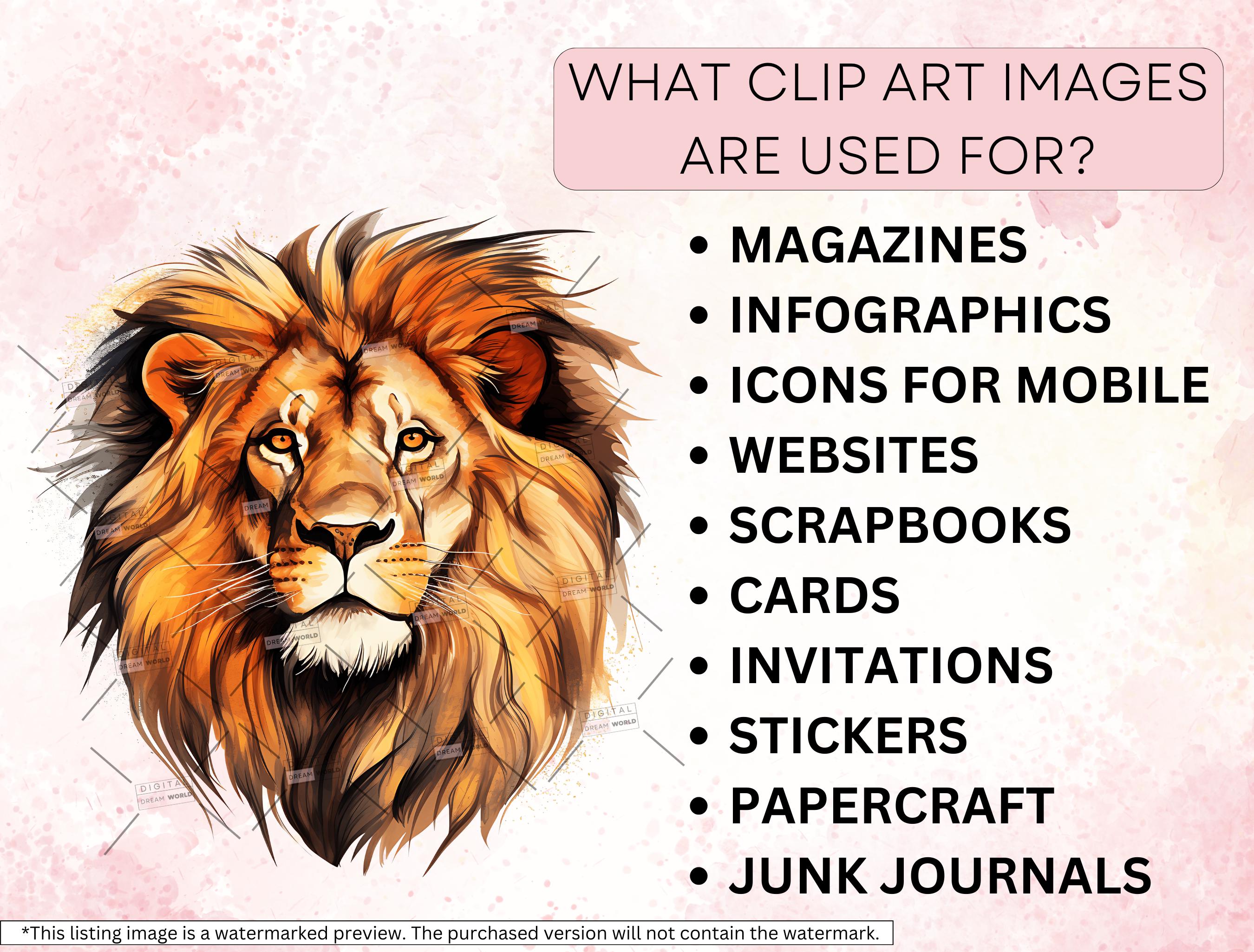 20 Watercolor Lion Clipart Bundle, Safari Animal Clipart, Watercolor ...