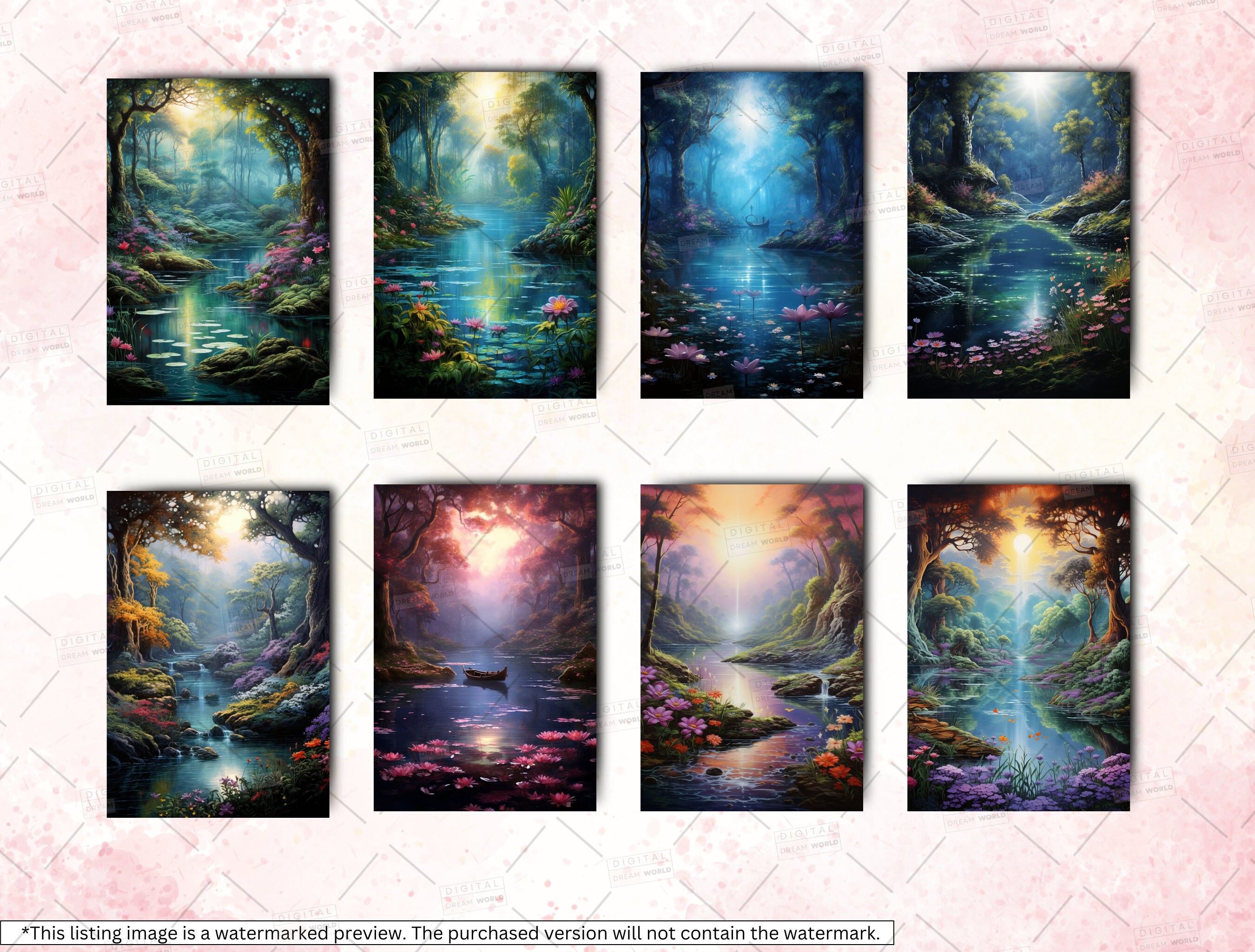 30 Digital Enchanted Lake Digital Paper Lake Landscape - Etsy