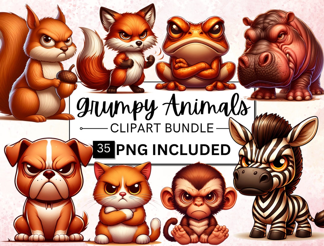 35 Funny Grumpy Animals Clipart, Grumpy Forest Safari Animals PNG ...