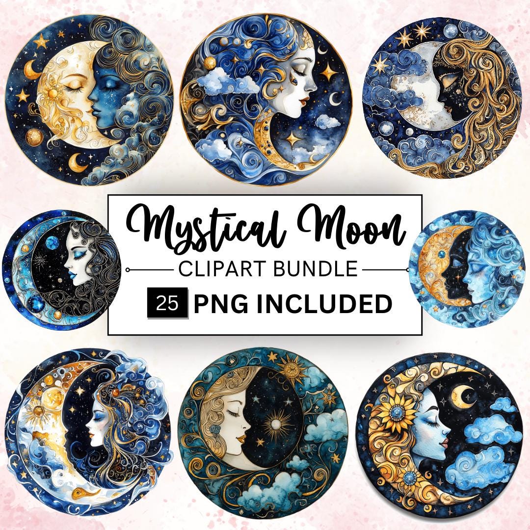 25 Mystical Moons Clipart Bundle, Celestial Enigmatic Moon PNG, Fantasy ...