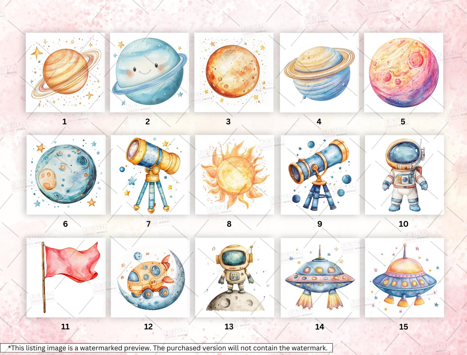 40 Watercolor Space Clipart Bundle, Astronaut Nursery PNG Clipart ...