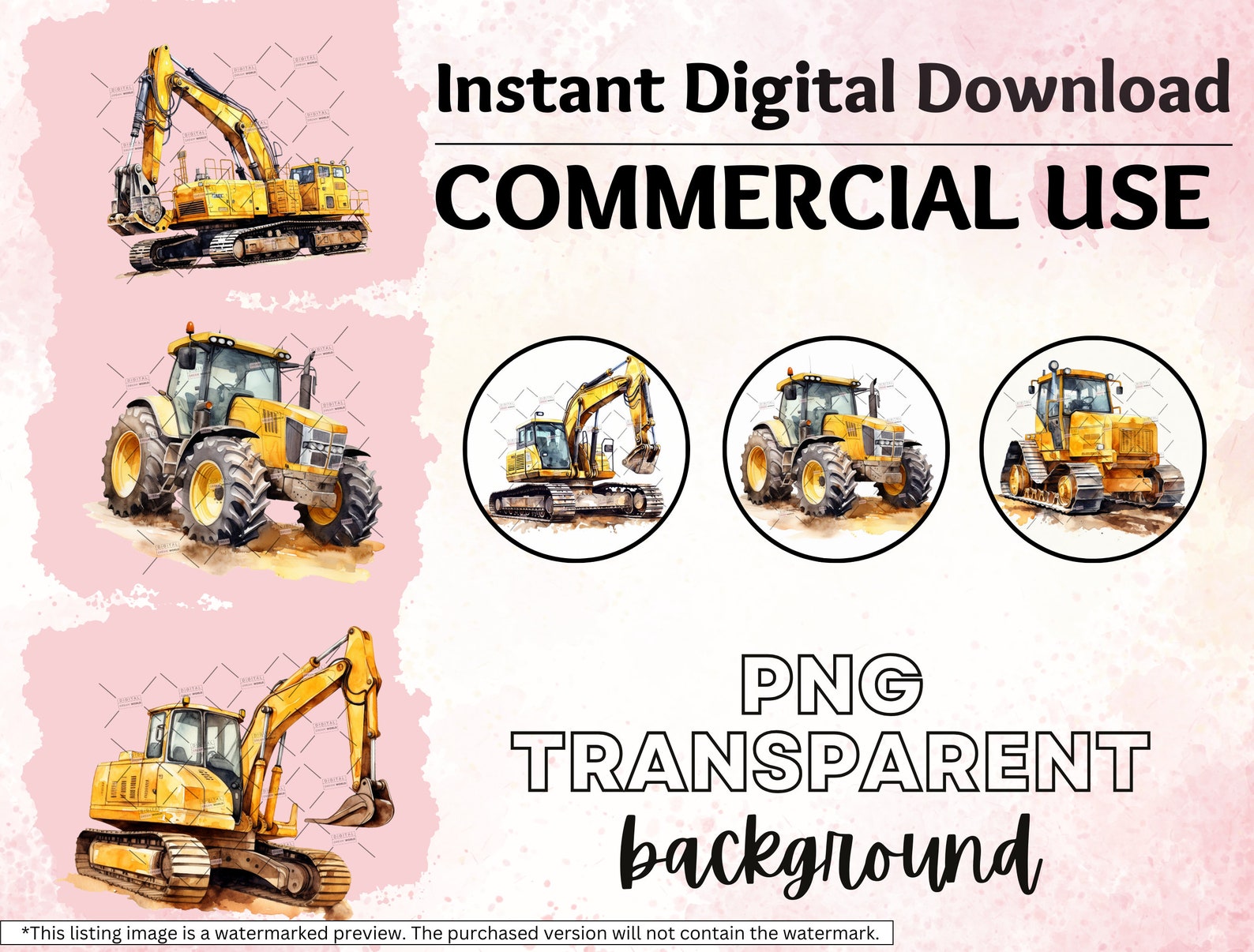 11 Watercolor Construction Vehicles Clipart, Bulldozer , Cement Truck ...