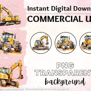 11 Watercolor Construction Vehicles Clipart, Bulldozer , Cement Truck ...