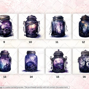 30 PNG Watercolour Gothic Jars Clipart, Magical Mystery Mason Jars Clip ...